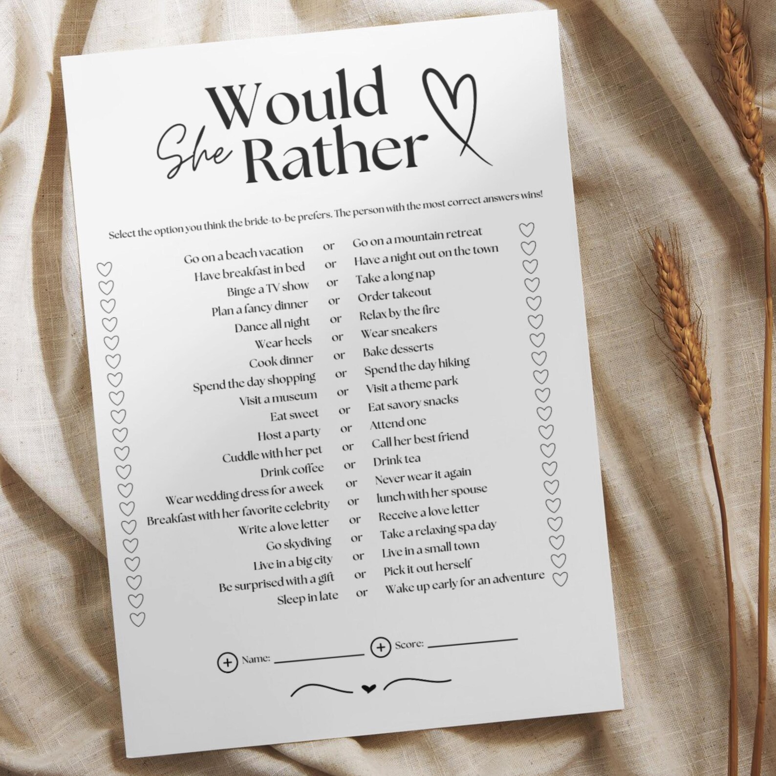 Would She Rather Bridal Shower Game Template | Printable & Interactive ...