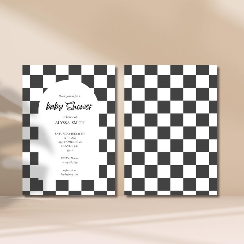 Checkered Boy Baby Shower Invitation Template, Editable Baby Shower Set ...