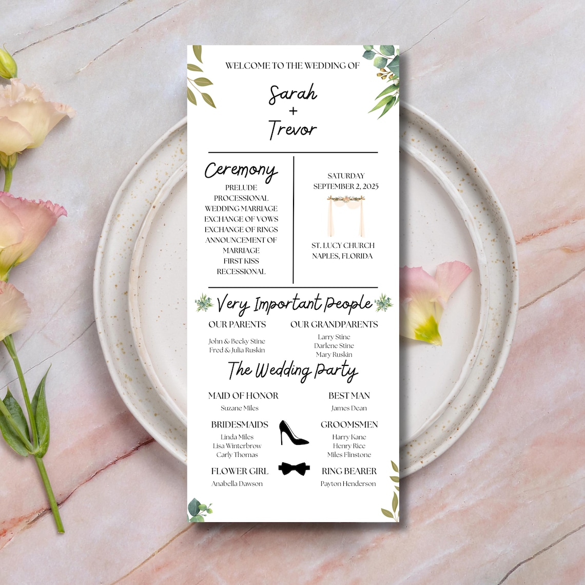 Modern Editable Wedding Program Template, Ceremony Program, Wedding Day ...