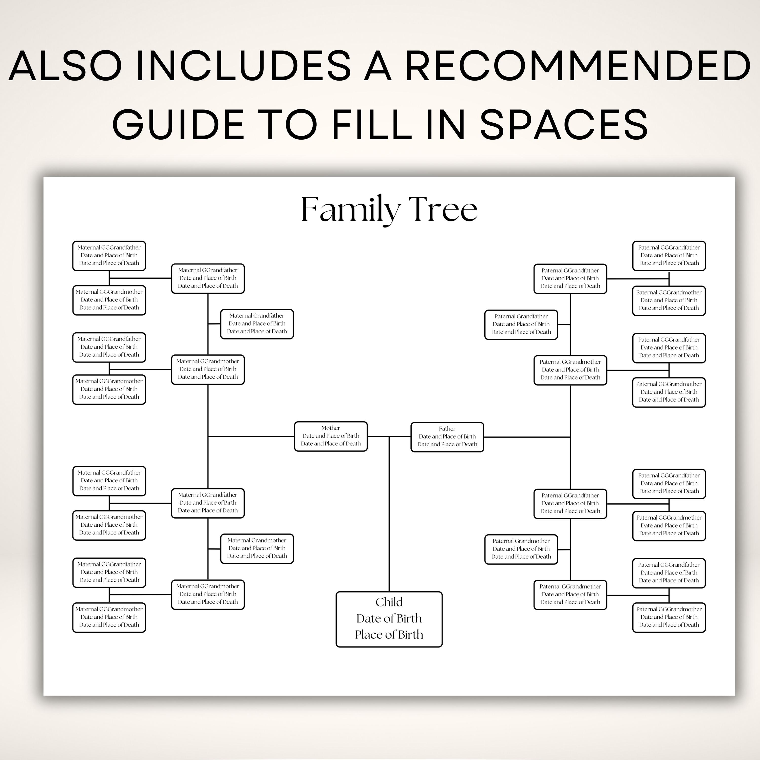5 Generation Family Tree Chart | Printable Genealogy Template ...