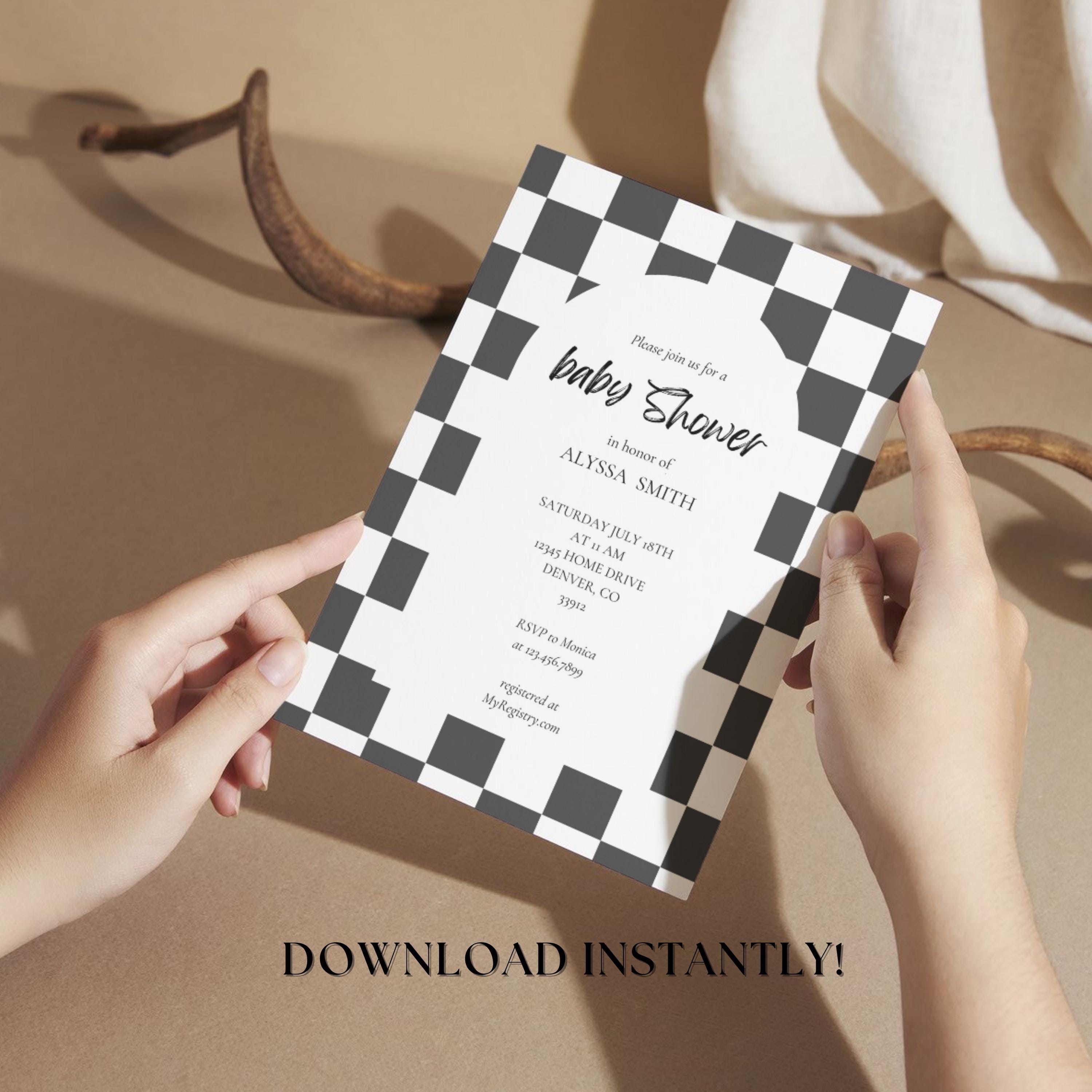 Checkerboard Baby Shower Invitation Neutral Checkers Baby Shower Invite ...