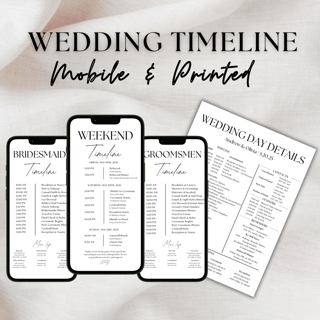 Mobile Wedding Day Timeline Template Editable Wedding Timeline ...