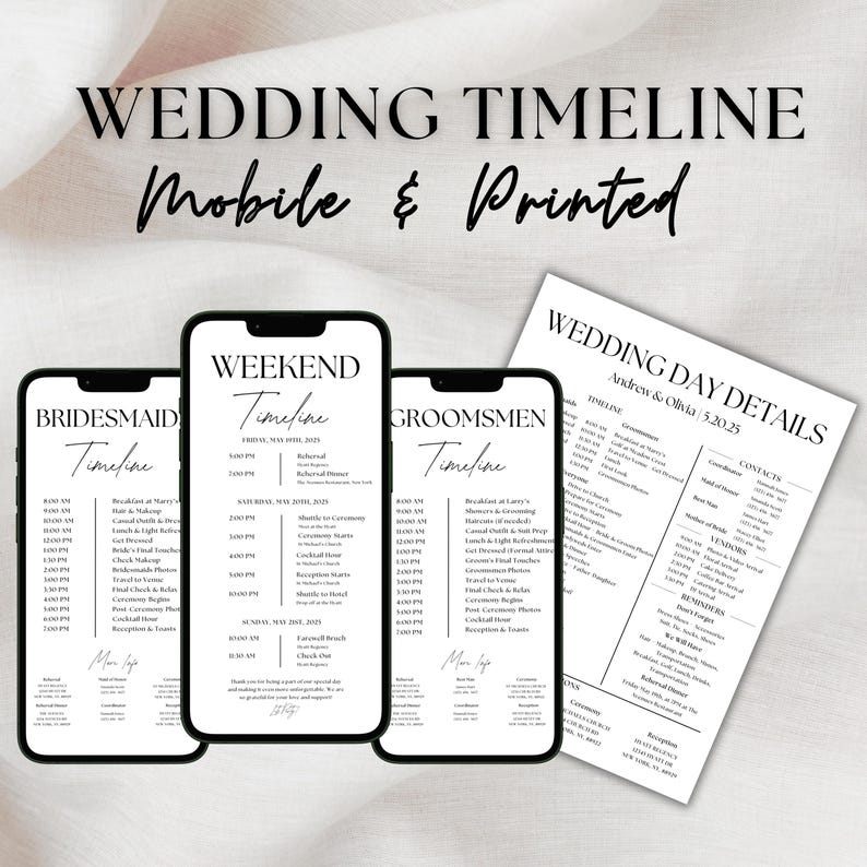 Mobile Wedding Day Timeline Template Editable Wedding Timeline ...