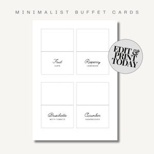 Simple Black and White Buffet Card Template | Modern Food Tent Cards ...