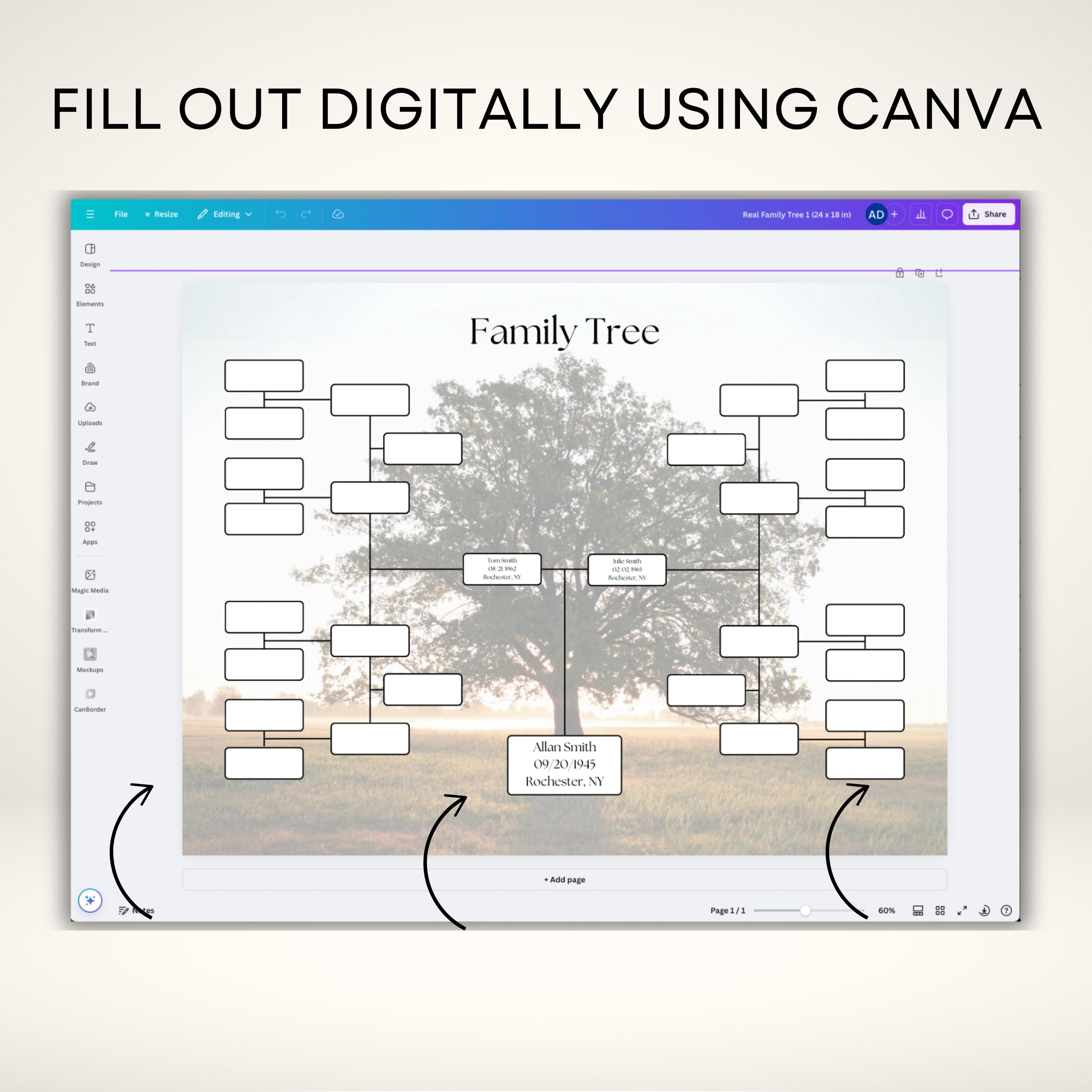 5 Generation Family Tree Chart: Fillable Genealogy Template (PDF) - Etsy