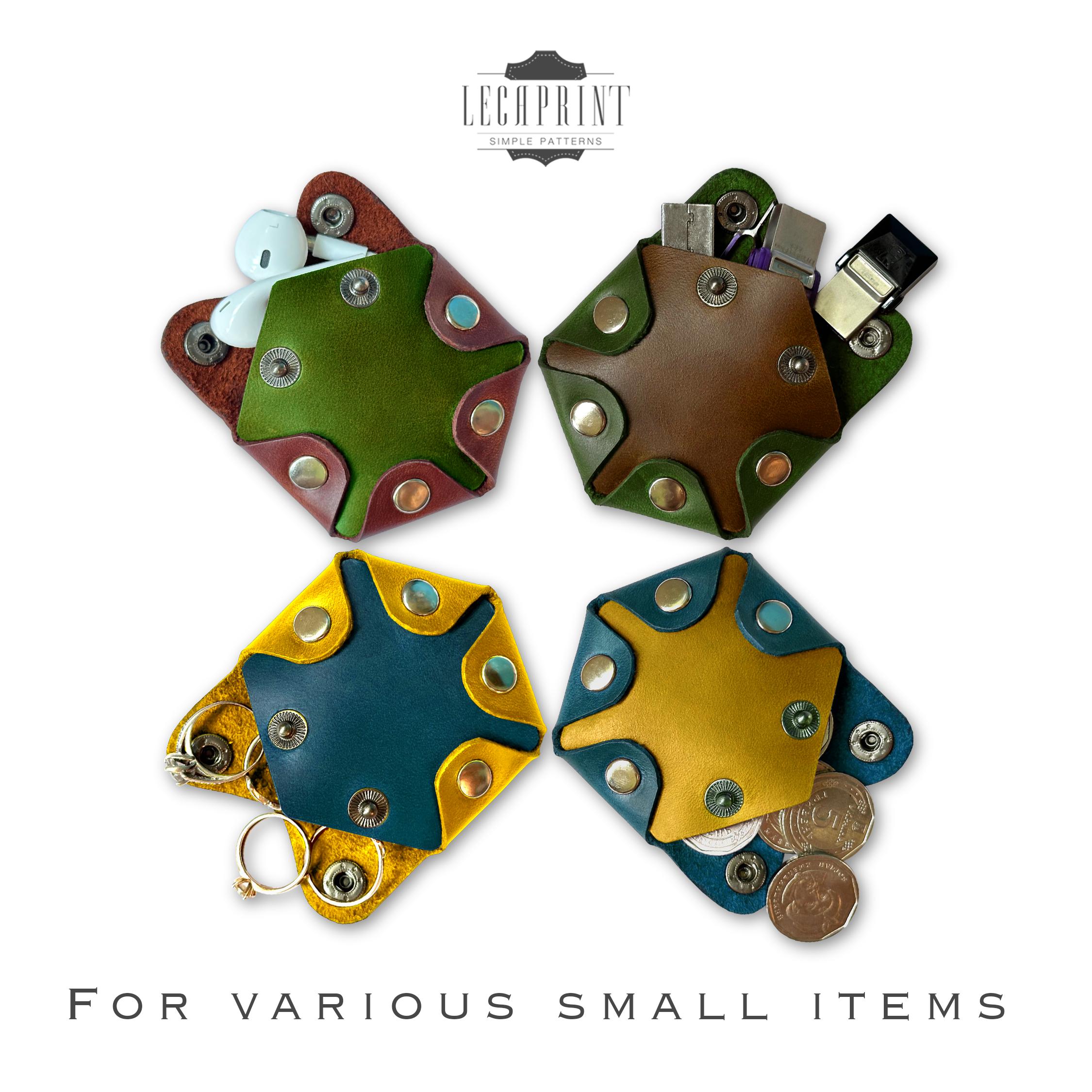 Hexagon Leather Coin Pouch PDF Pattern, Digital Leatherworking Template ...