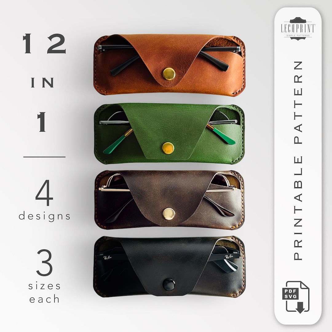 Leather Glasses Case Pattern: 12-in-1 DIY Eyewear Templates (PDF, SVG ...