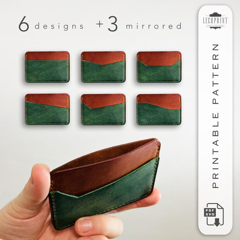 Printable Leather Cardholder Template - 3 Slot Design With 6 Variations ...