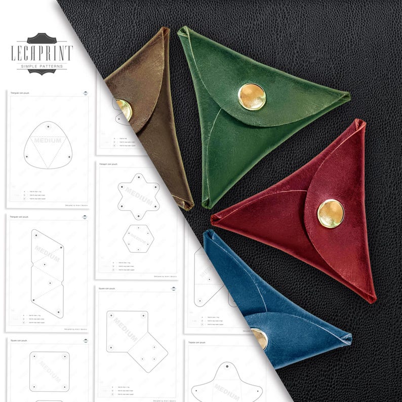 Triangle Leather Coin Pouch Template - PDF and SVG Pattern, Instant ...