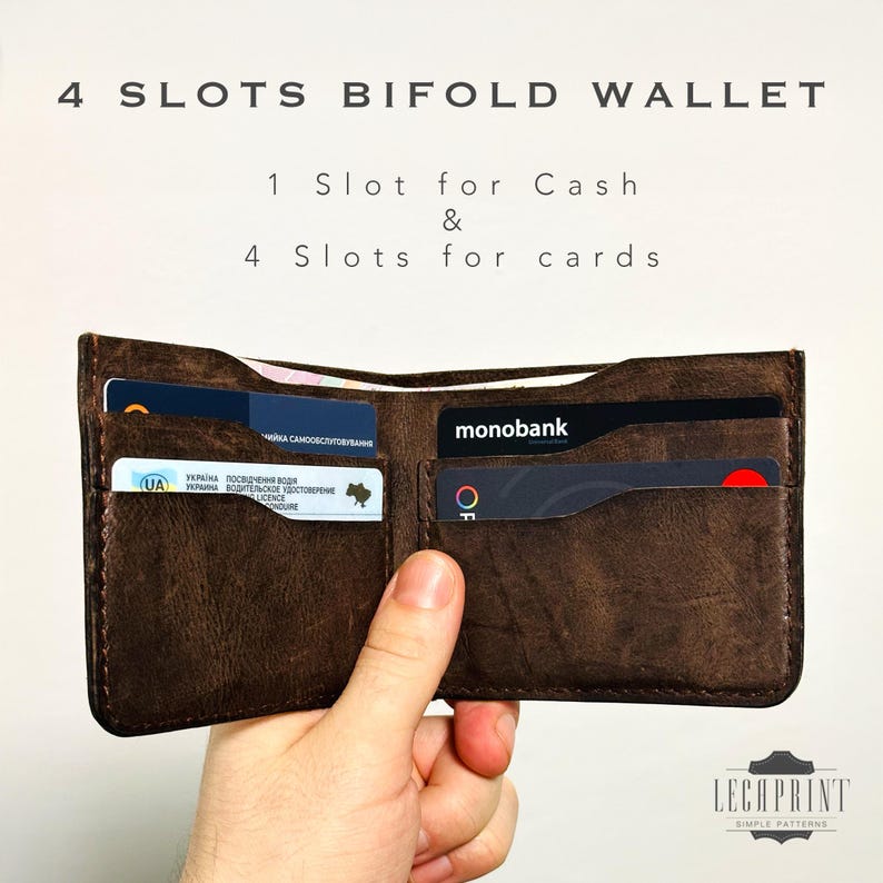 Printable 4 Slot Leather Bifold Wallet Pattern - 6 Unique Designs, Pdf ...