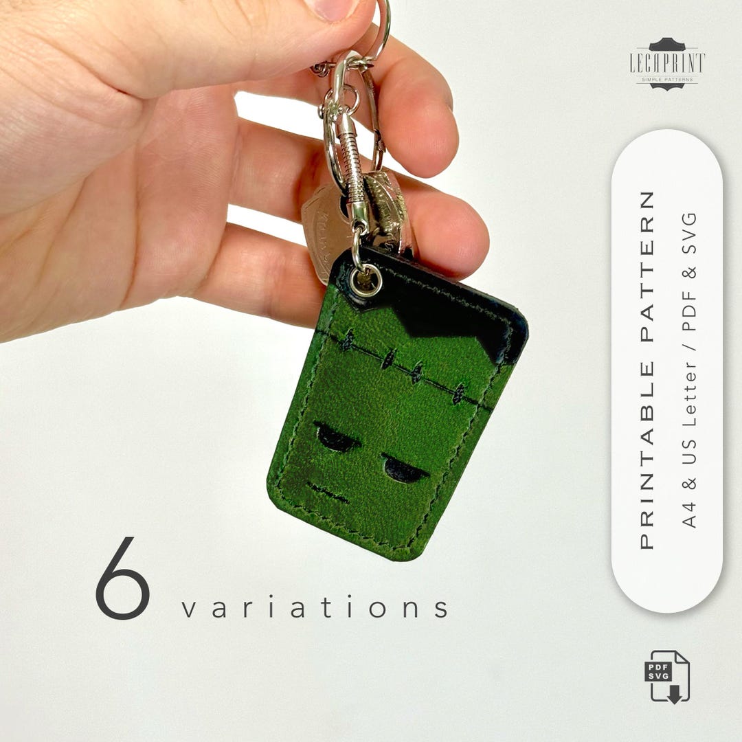 Frankenstein Halloween Leather Keychain Pattern | Spooky DIY Template ...