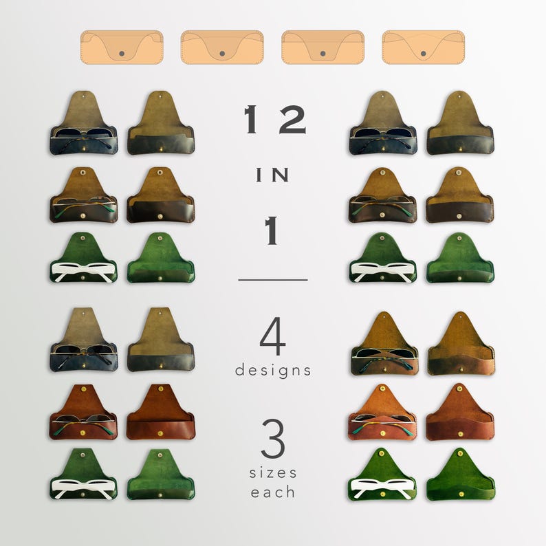 Leather Glasses Case Pattern: 12-in-1 DIY Eyewear Templates (PDF, SVG ...