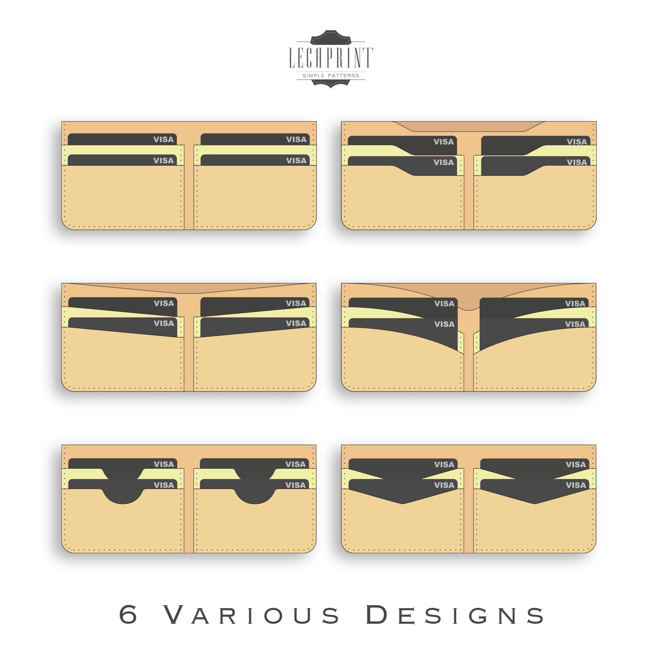 Printable 4 Slot Leather Bifold Wallet Pattern - 6 Unique Designs, Pdf ...