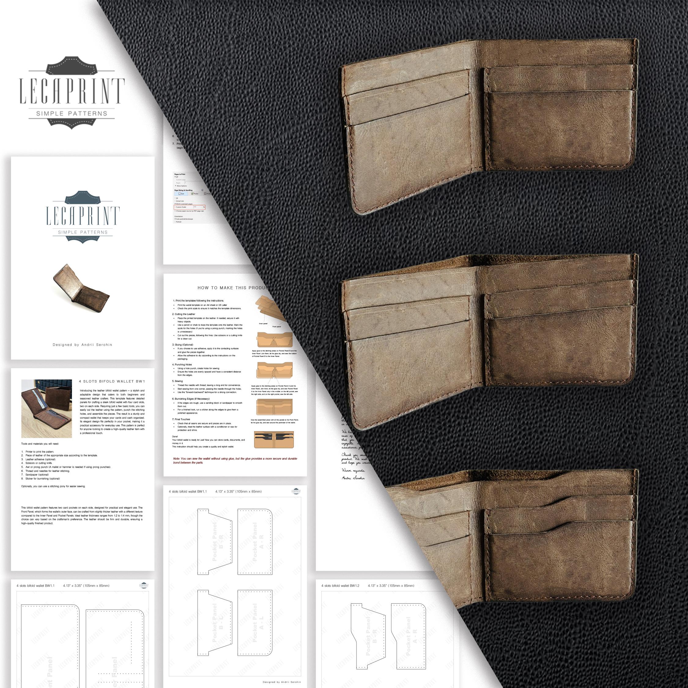 Printable 4 Slot Leather Bifold Wallet Pattern - 6 Unique Designs, Pdf ...