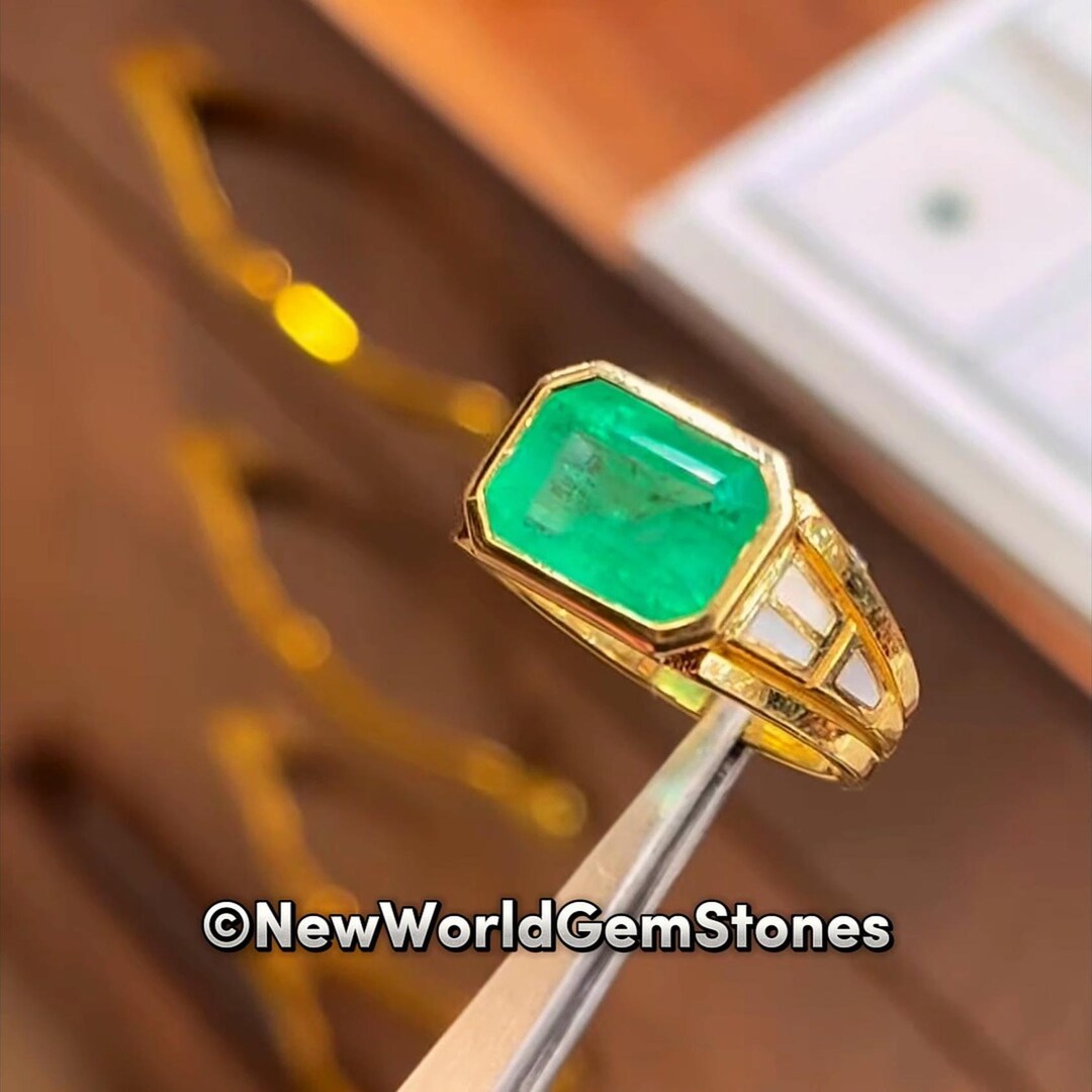 Original Emerald Men Ring Gold Plated Natural Emerald Zamurd 925 ...