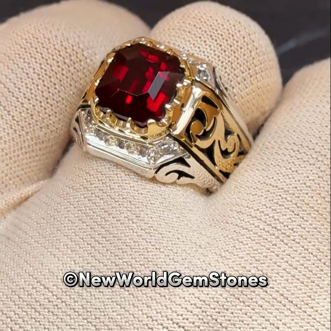 Beautiful Red Gemstone Men Ring Sterling Silver 925 Ring Real Gemstone ...