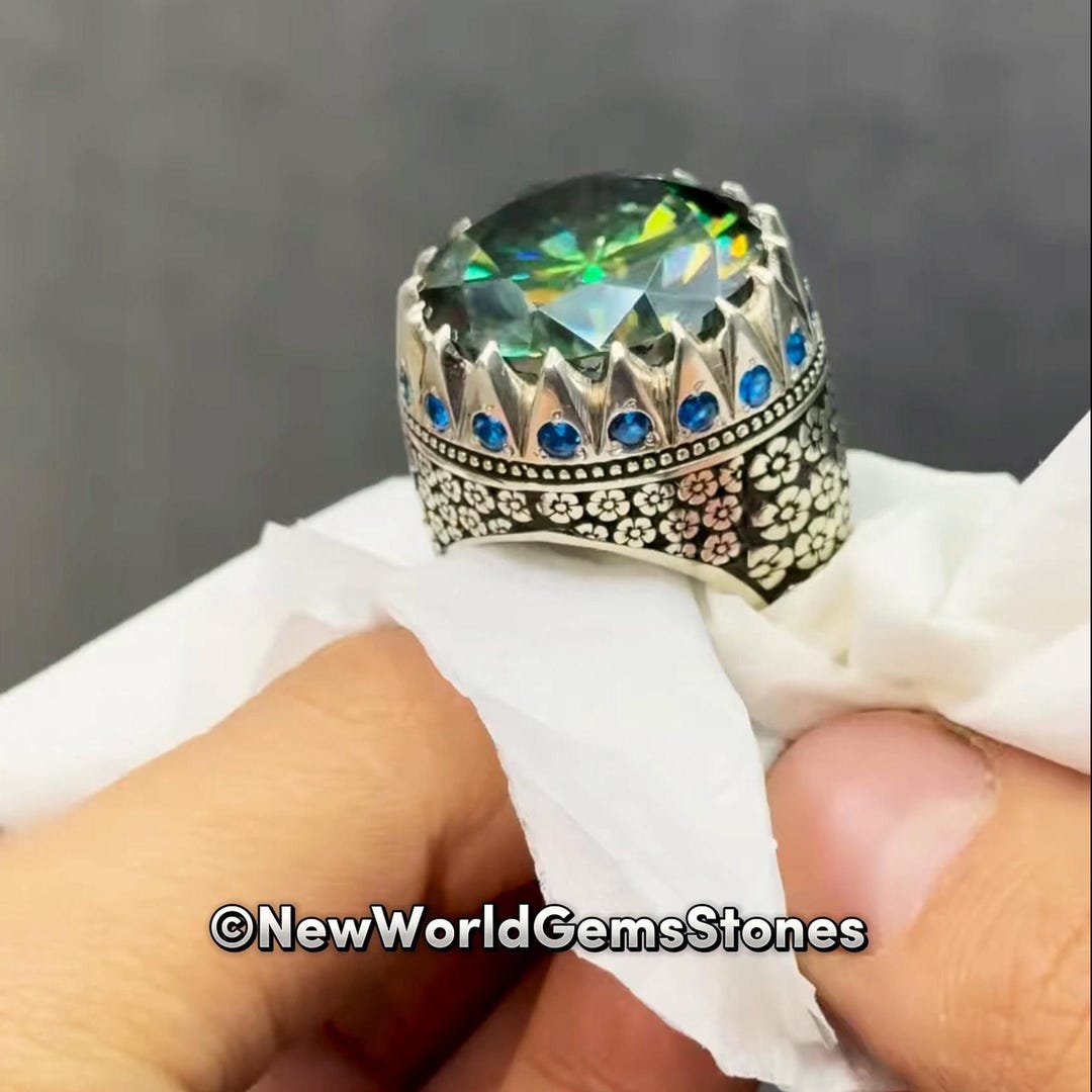 Original Green Moissanite Ring Beautiful Design Moissanite Mens Ring ...