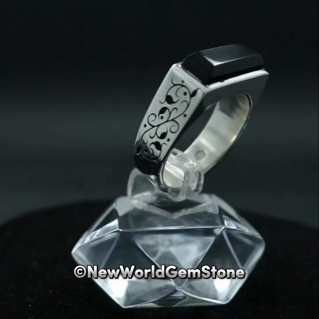 Real Black Yemeni Aqeeq Agate Ring Beautiful 925 Sterling Silver ...