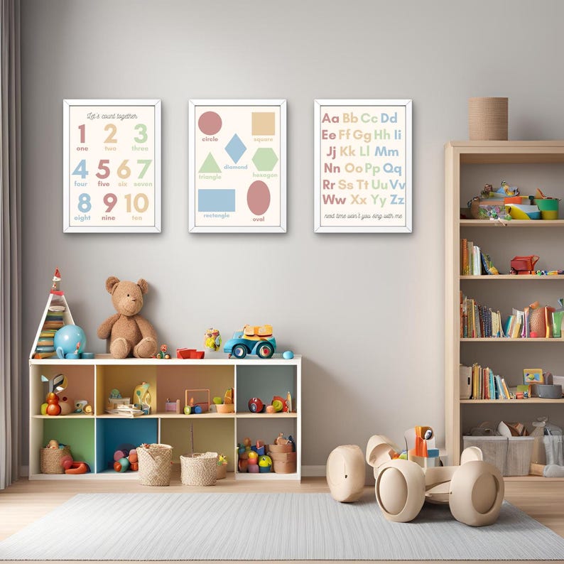 Set of 10 Playroom Posters, Alphabet, Numbers, Colors, Shapes ...