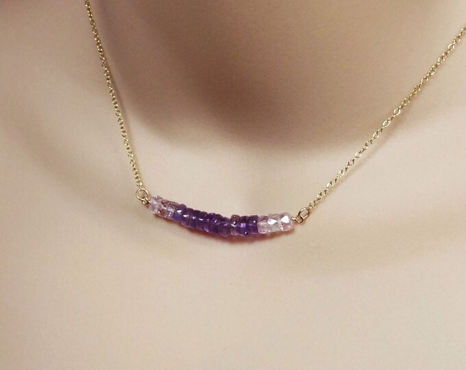 Amethyst Gemstone Bar Necklace Handmade Gold Filled Chain Delicate ...