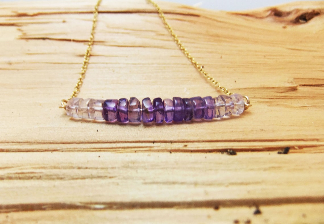 Amethyst Gemstone Bar Necklace Handmade Gold Filled Chain Delicate ...