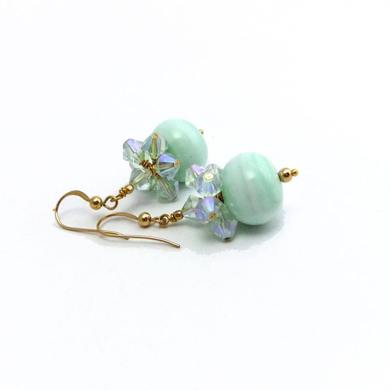 Pale Aqua Blue Lampwork Glass Bead Cluster Earrings Handmade Premium ...