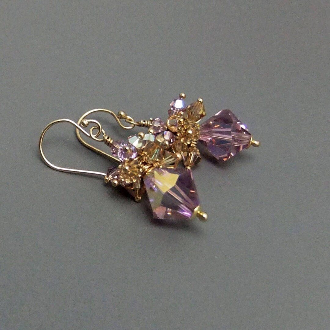 Light Amethyst Premium Crystal Cluster Earrings Handmade Gold Filled ...