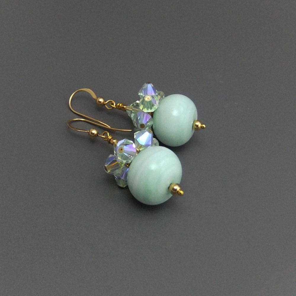 Pale Aqua Blue Lampwork Glass Bead Cluster Earrings Handmade Premium ...