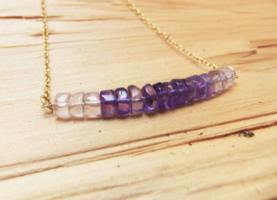 Amethyst Gemstone Bar Necklace Handmade Gold Filled Chain Delicate ...