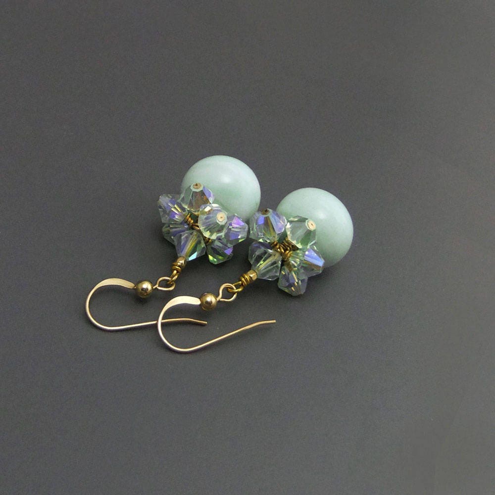 Pale Aqua Blue Lampwork Glass Bead Cluster Earrings Handmade Premium ...