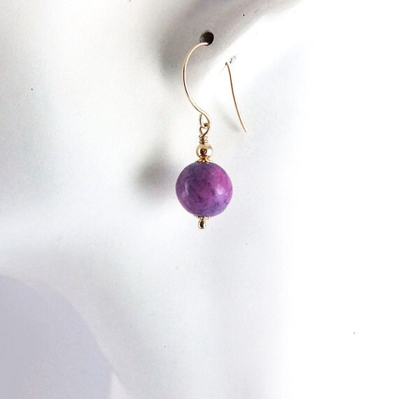 Purple Sugilite Gemstone Bead Drop Earrings Handmade Gold Filled ...