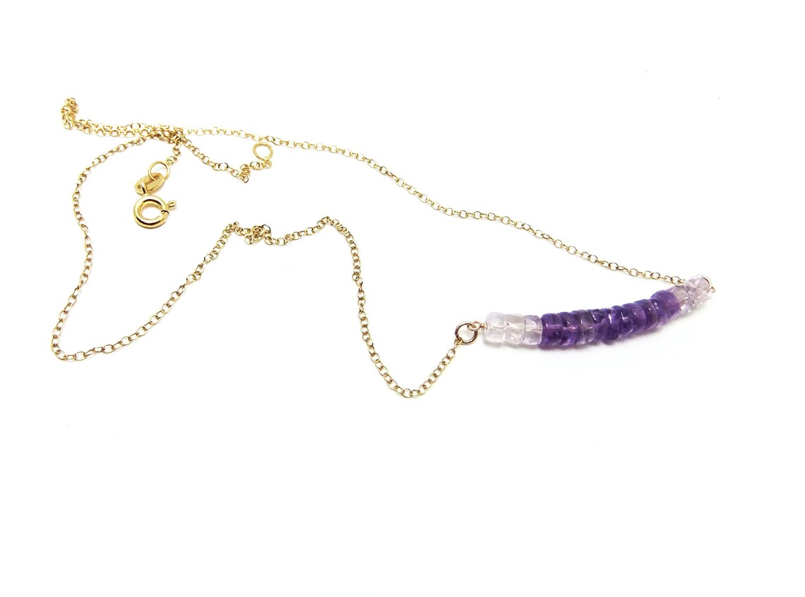 Amethyst Gemstone Bar Necklace Handmade Gold Filled Chain Delicate ...