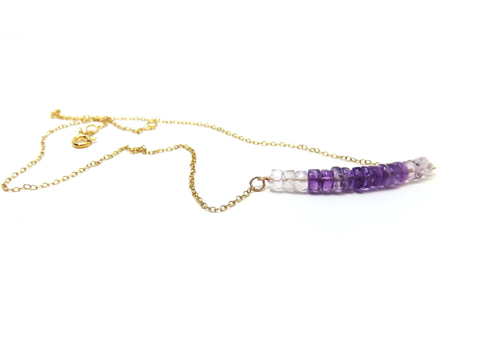 Amethyst Gemstone Bar Necklace Handmade Gold Filled Chain Delicate ...