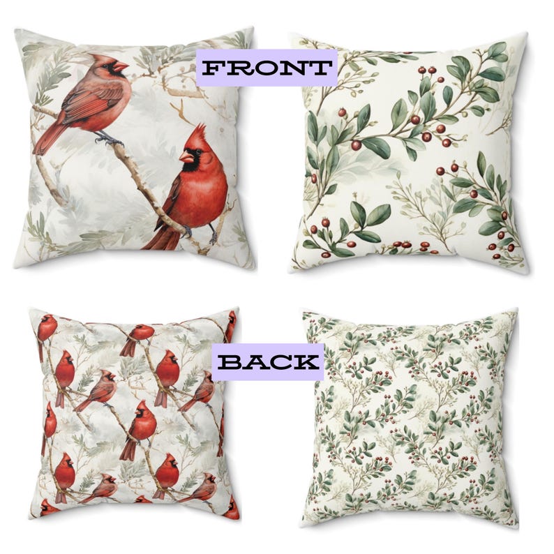 Christmas Pillow - Vintage Cardinal Bird & Snowman Design - Winter ...