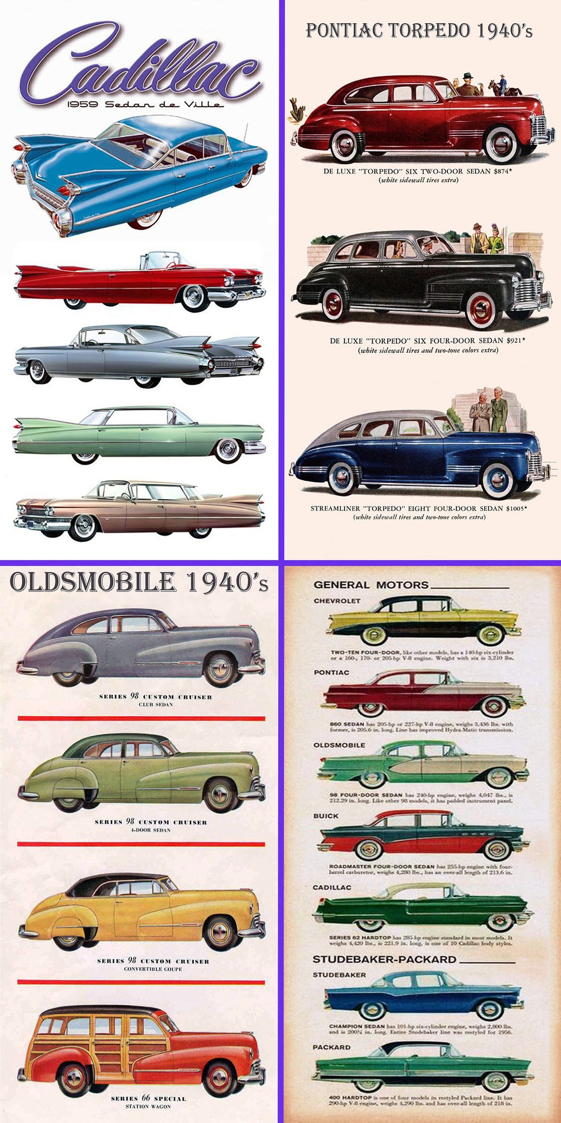 Vintage American Cars Blank Greetings Cards, Reproduction Set of 4. - Etsy