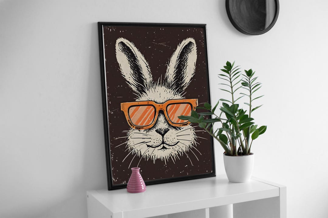 Super Chill Bunny Rabbit, Colourful & Bold Wall Art. - Etsy
