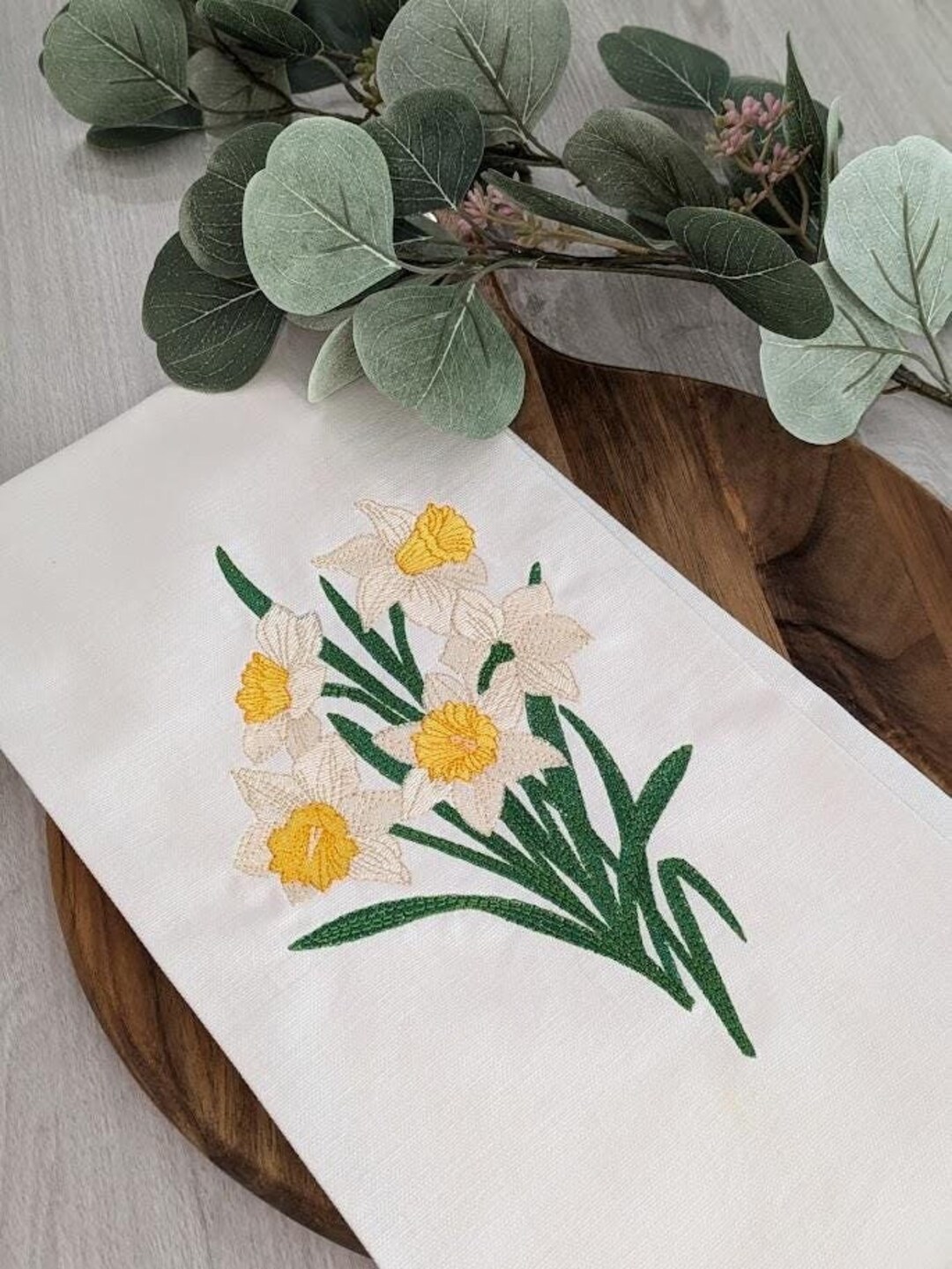 Embroidered Daffodil Kitchen Towel, Floral Decor - Etsy
