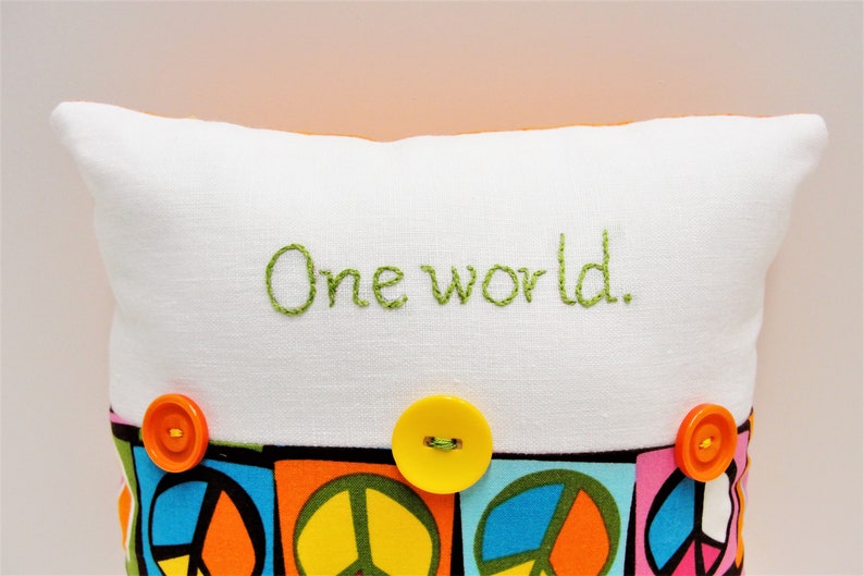 Hand-embroidered Pillow one World Peace Peace - Etsy