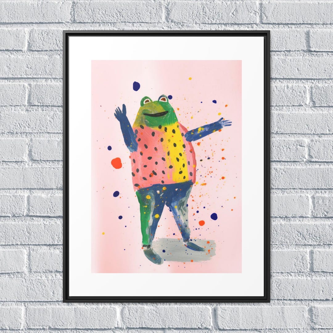 Happy Frog Celebrating Premium Quality Poster Colorful Risograph Poster Wall Decor Perfect for ...