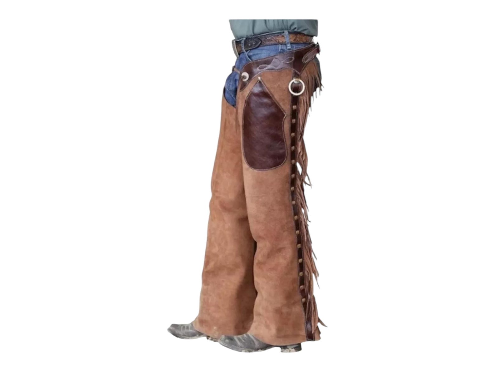 Mens Western Cowboy Chap Fringes, Native American Suede Leather Pant ...