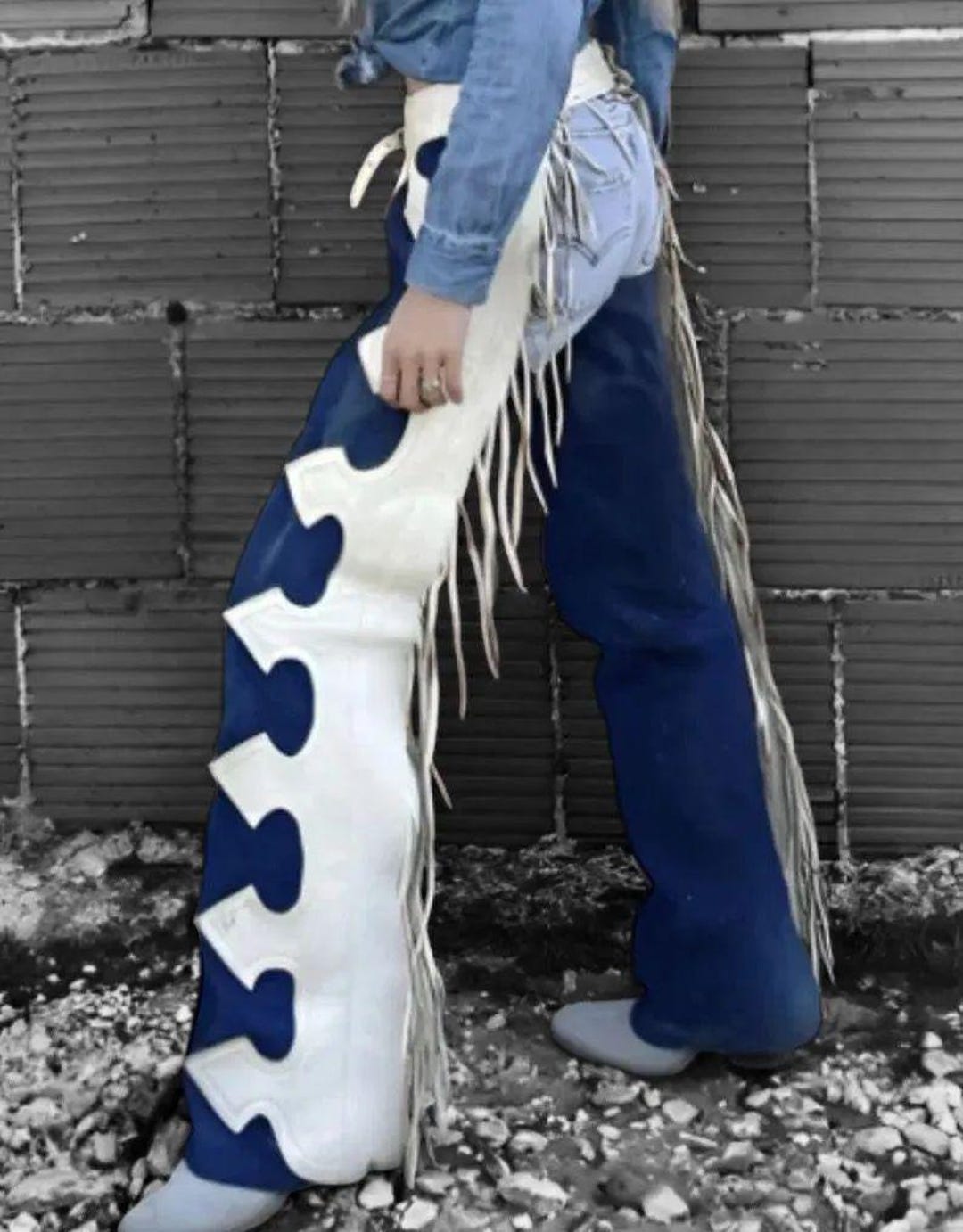 Women's 100 % Real Leather Western Style Buckskin Chap Fringes, Leather ...