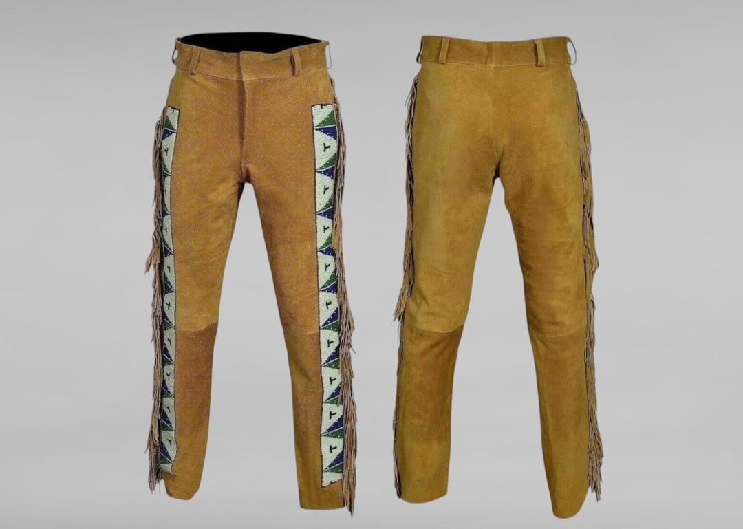 Men Western Wear Buckskin Beaded Suede Pant, Rugged Skin Western Pant ...