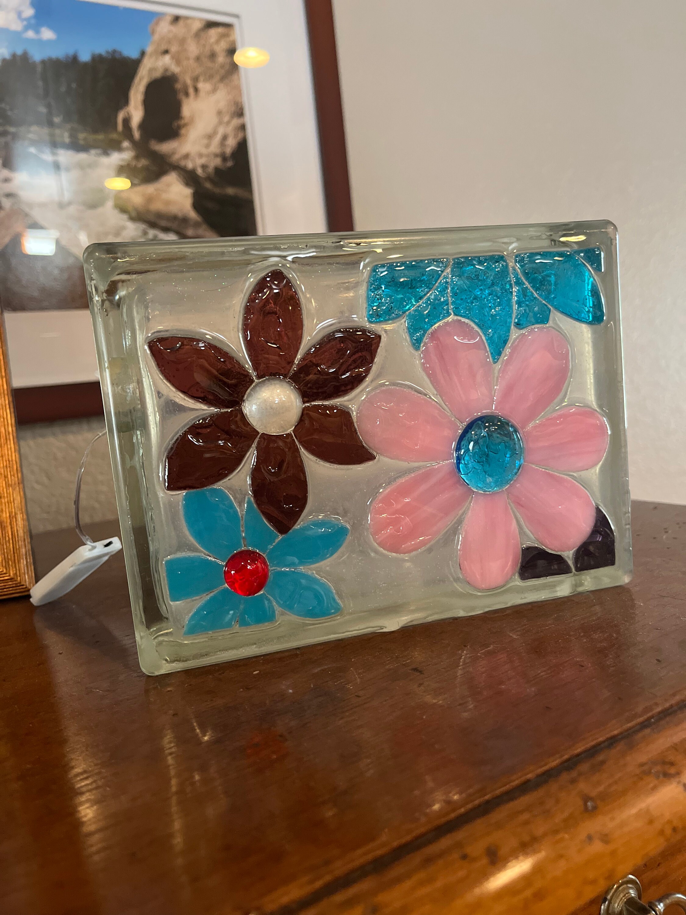 Mosaic Glass Block Accent Light - Etsy