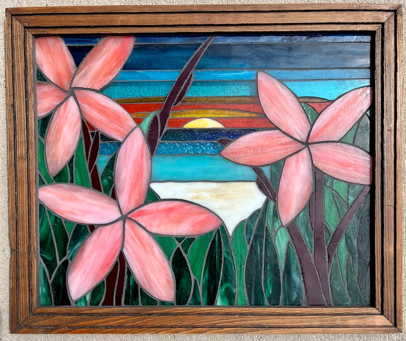 Framed Stained Glass Beach Mosaic Panel - Etsy