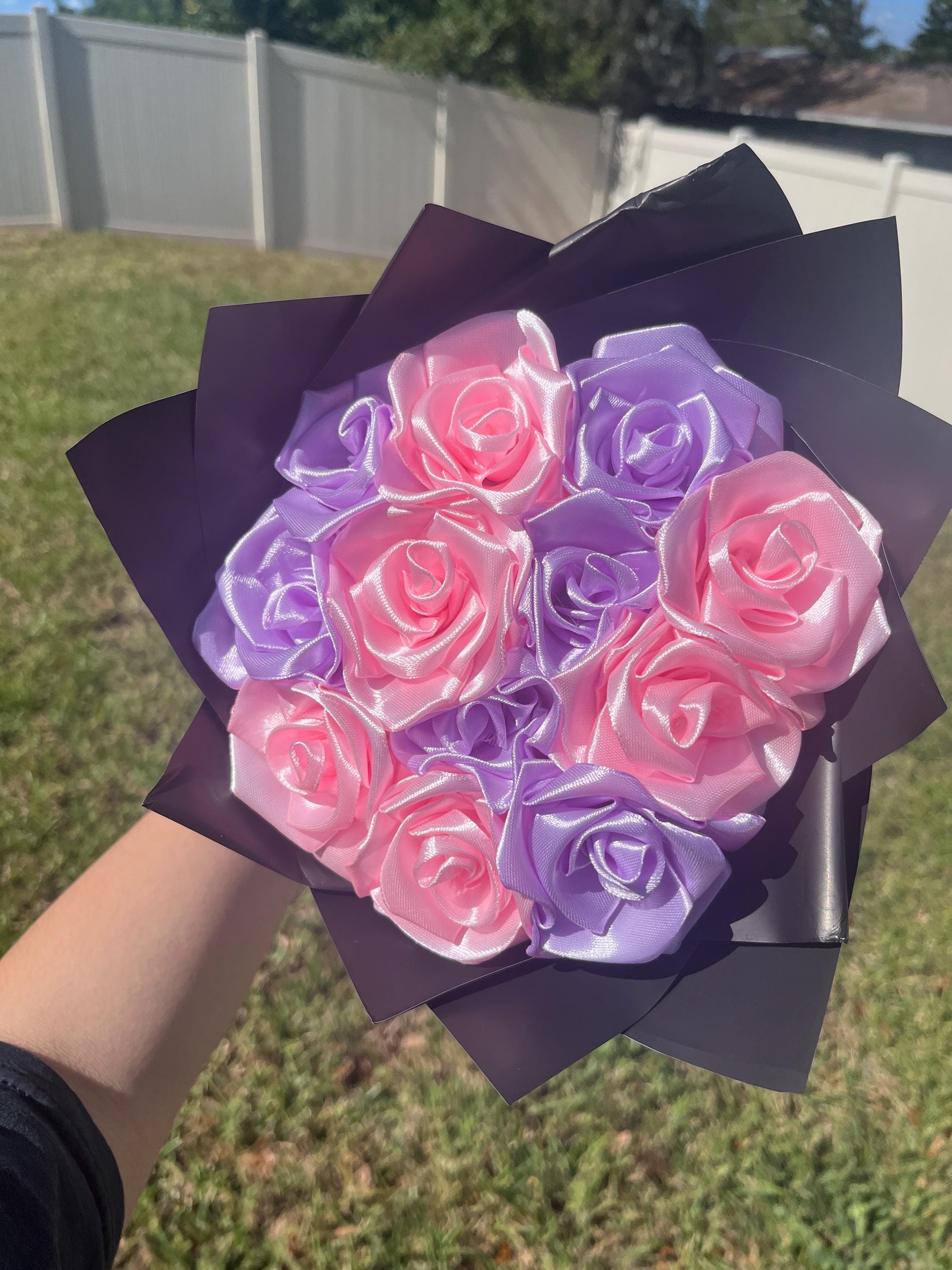 Pink & Purple 12 Count Eternal Ribbon Roses| Rapunzel Themed Bouquet - Etsy