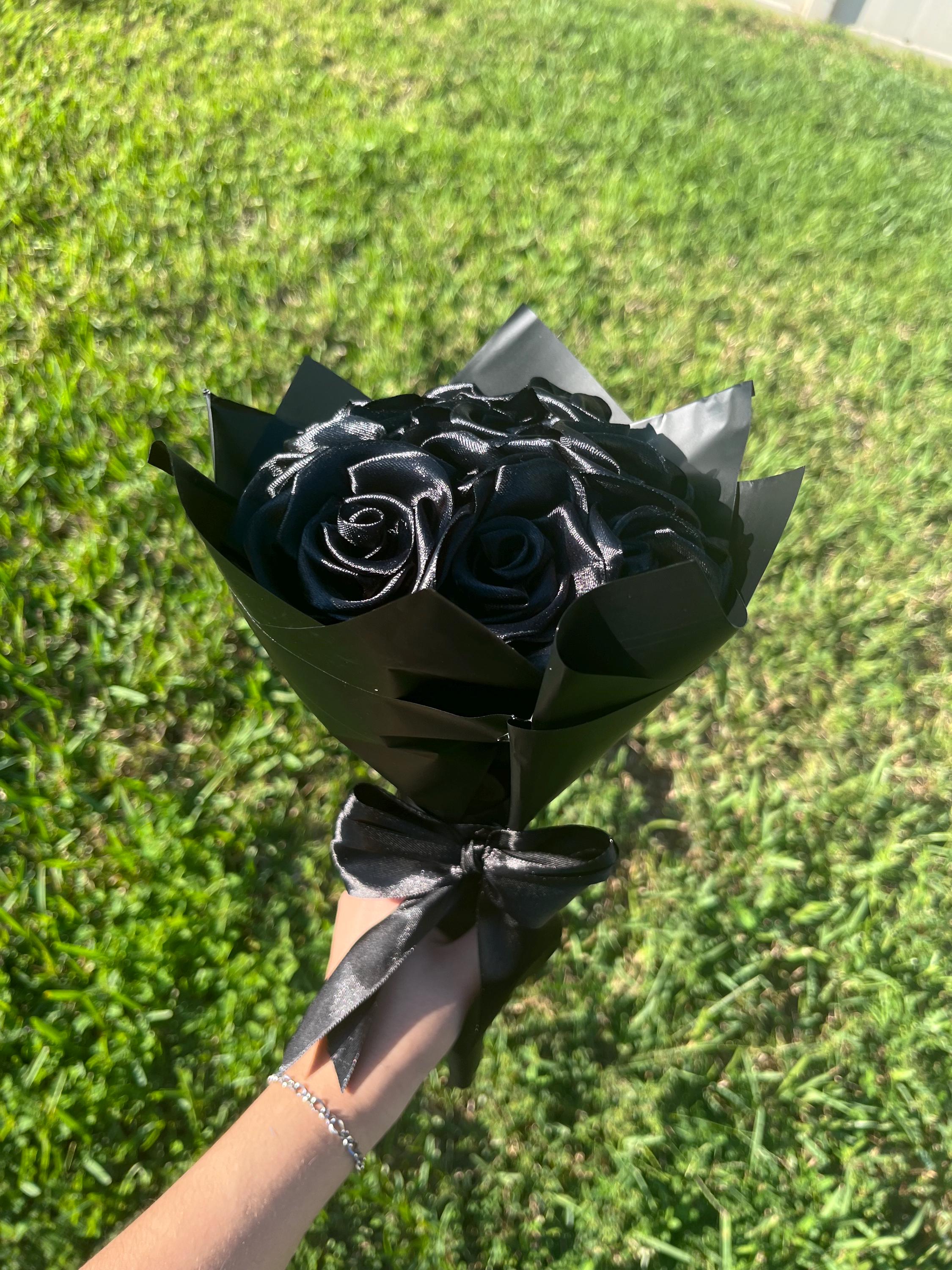 Black Ribbon Rose Eternal Bouquet | 12 Count| Choose With Glitter or ...