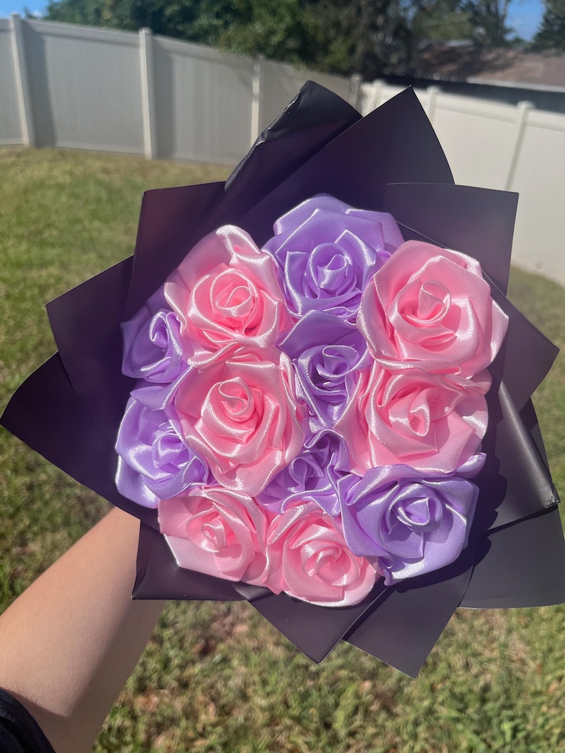 Pink & Purple 12 Count Eternal Ribbon Roses| Rapunzel Themed Bouquet - Etsy