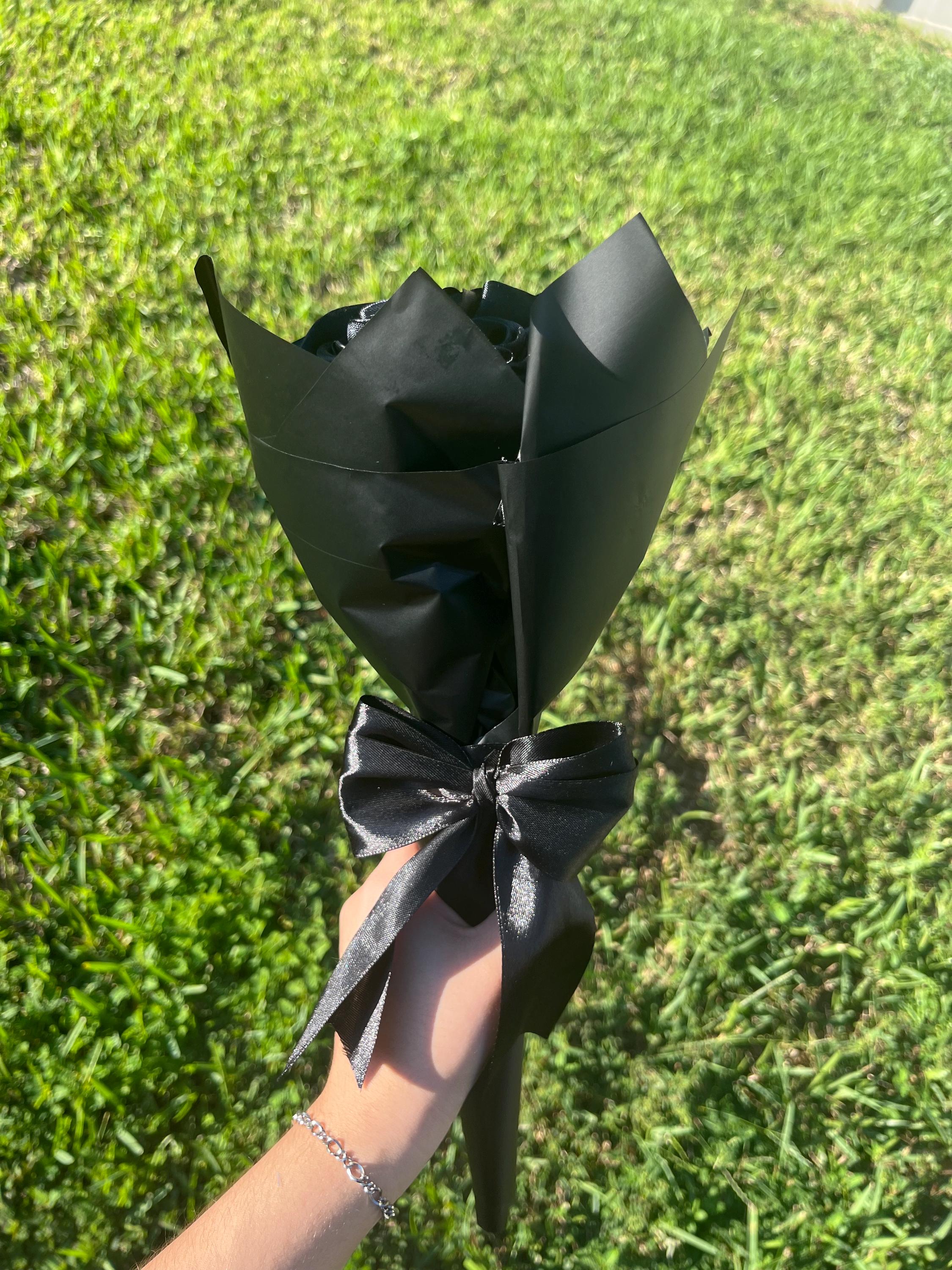 Black Ribbon Rose Eternal Bouquet | 12 Count| Choose With Glitter or ...