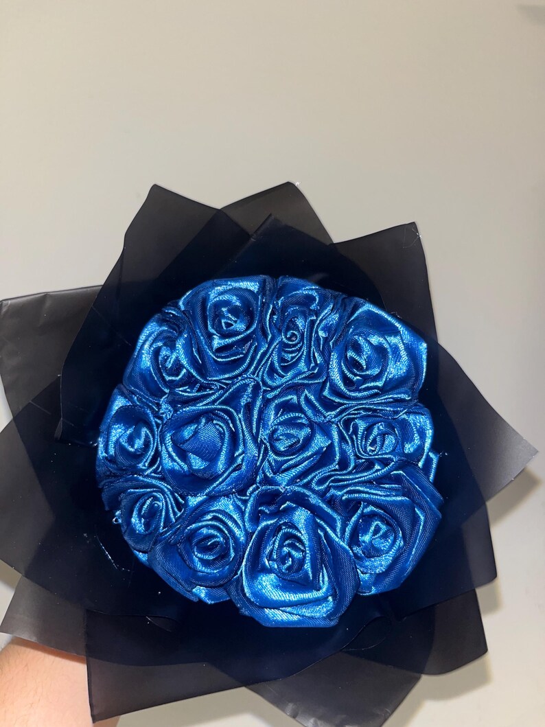 Navy Blue Ribbon Rose Bouquet| 12 Count| Blue Eternal Flowers| Navy ...