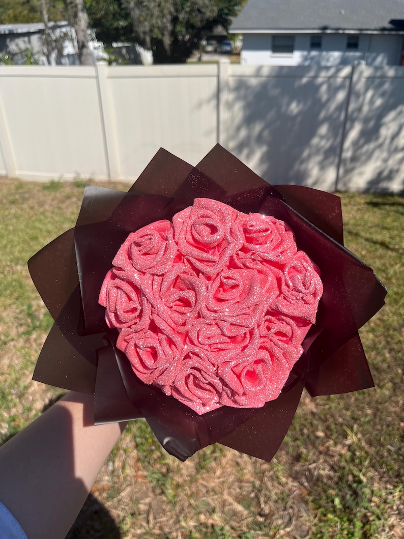 Pink Glitter Eternal Ribbon Rose Bouquet 12 Count| Pink Glitter Eternal Roses| Red Eternal ...